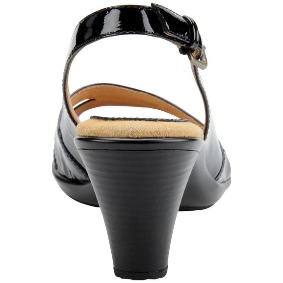 Comfortiva | Shoes | Comfortiva Womens Black Shine Strappy Neima Sandal Heel Softspot Cushion ...